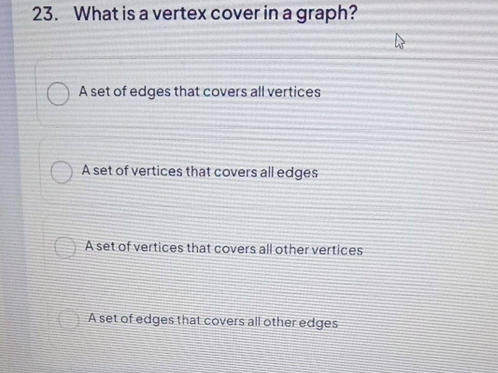 23. What is a vertex cover in a graph? A | StudyX