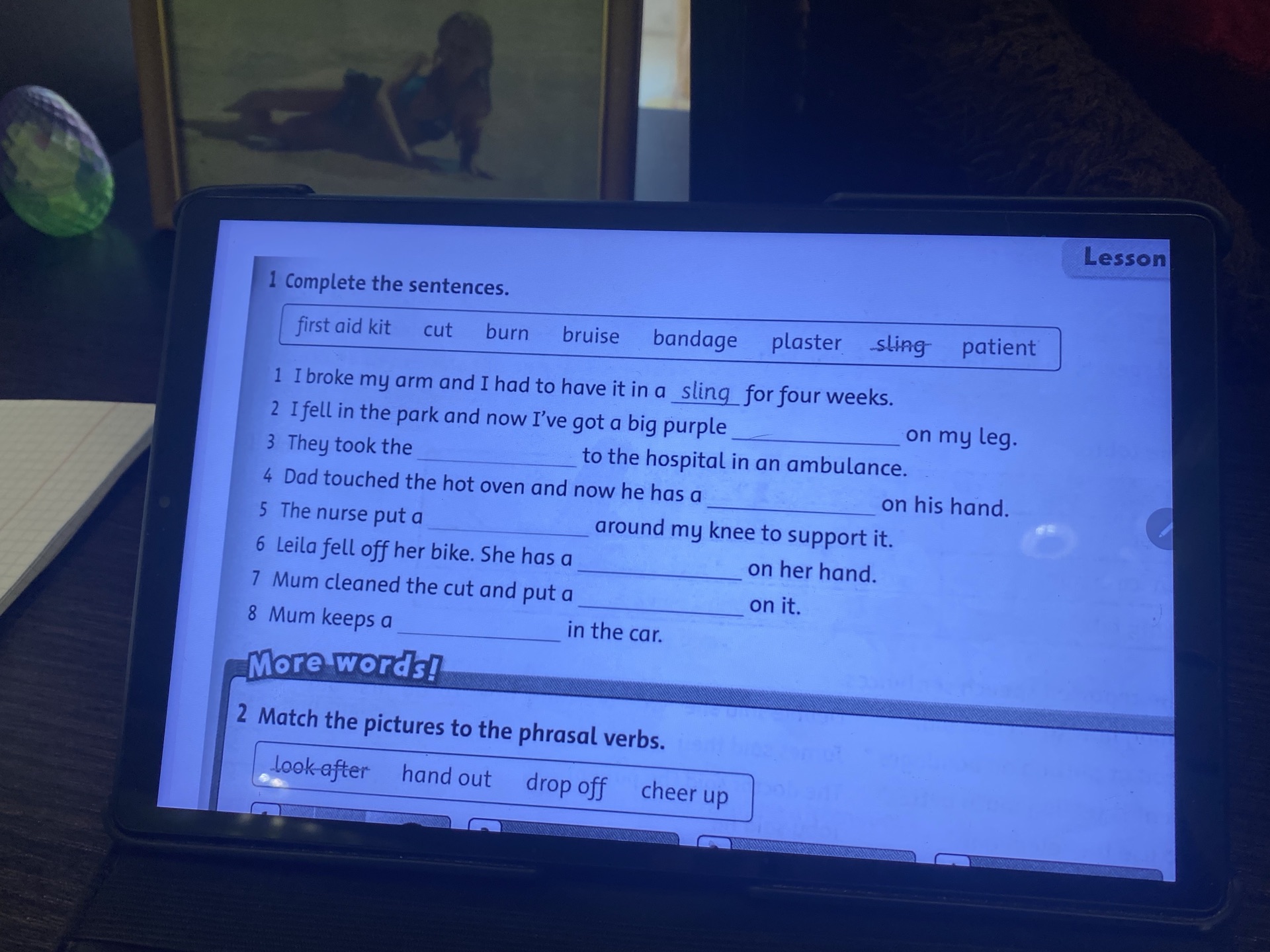 1 Complete the sentences. first aid kit cut | StudyX