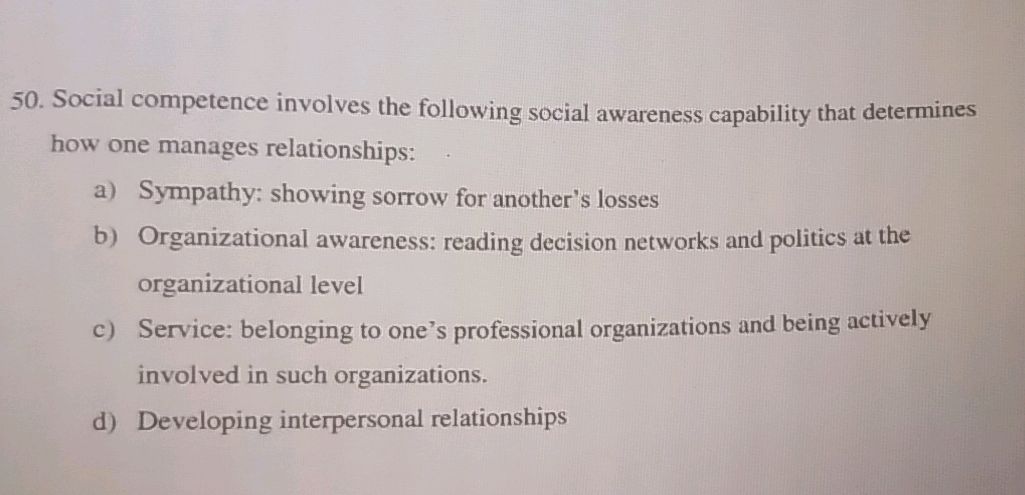 50. Social competence involves the following | StudyX