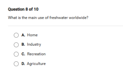 What is the main use of freshwater | StudyX