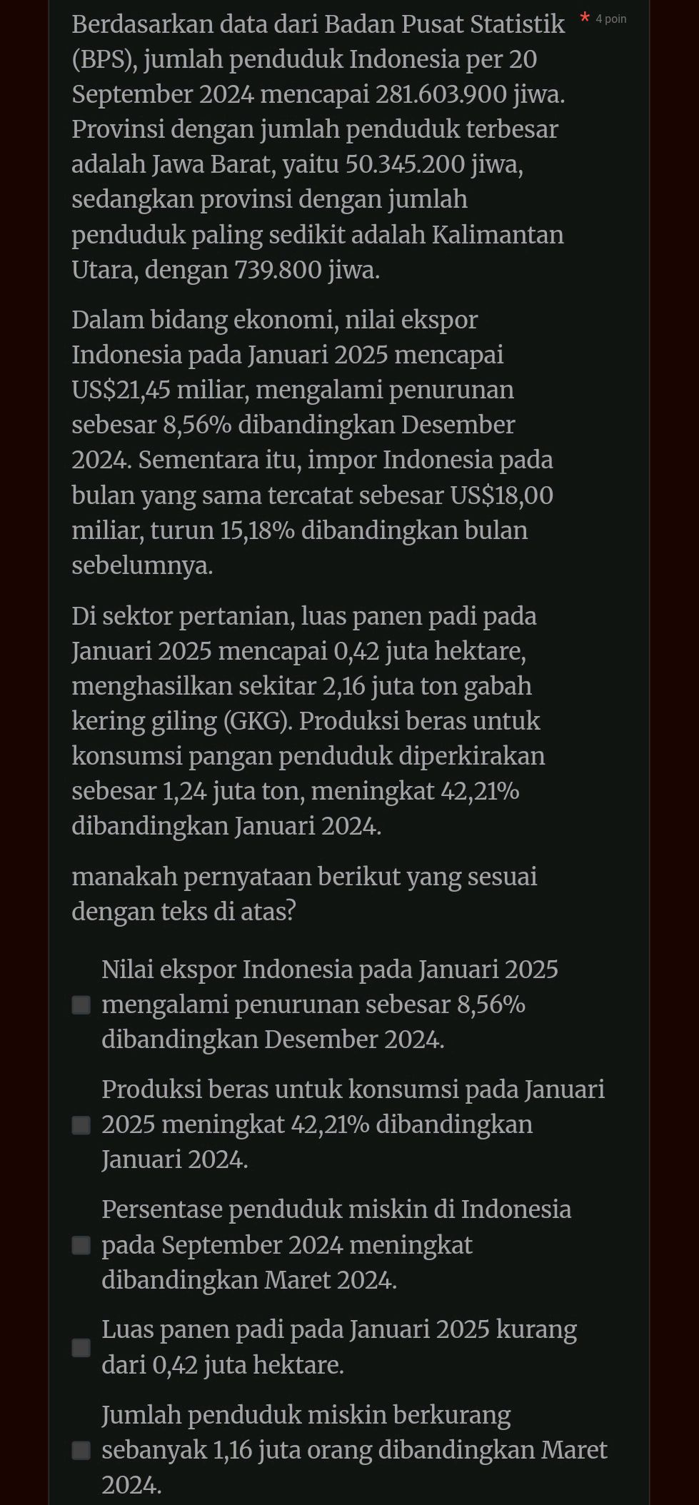 Berdasarkan data dari Badan Pusat Statistik | StudyX
