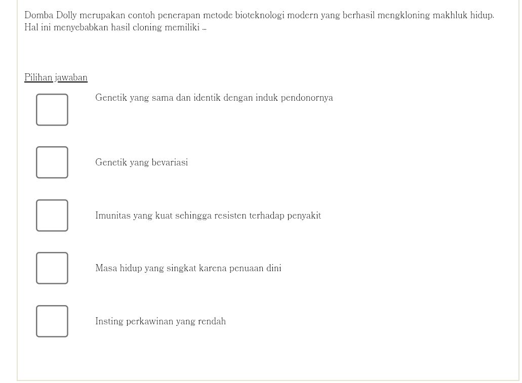 Domba Dolly merupakan contoh penerapan | StudyX