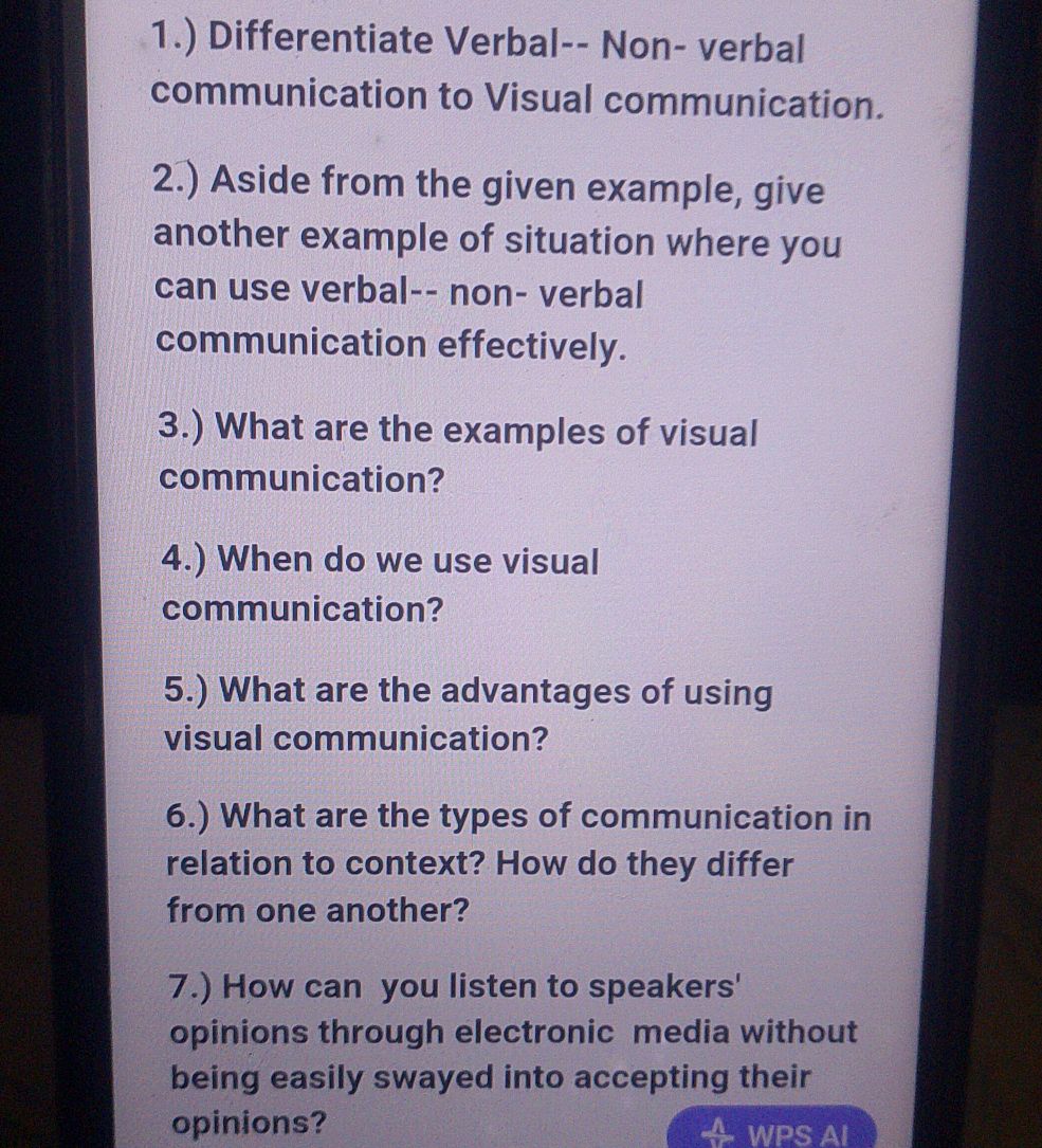 1.) Differentiate Verbal-- Non- verbal | StudyX