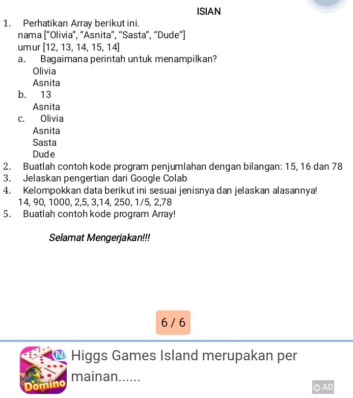1. Perhatikan Array berikut ini. nama | StudyX