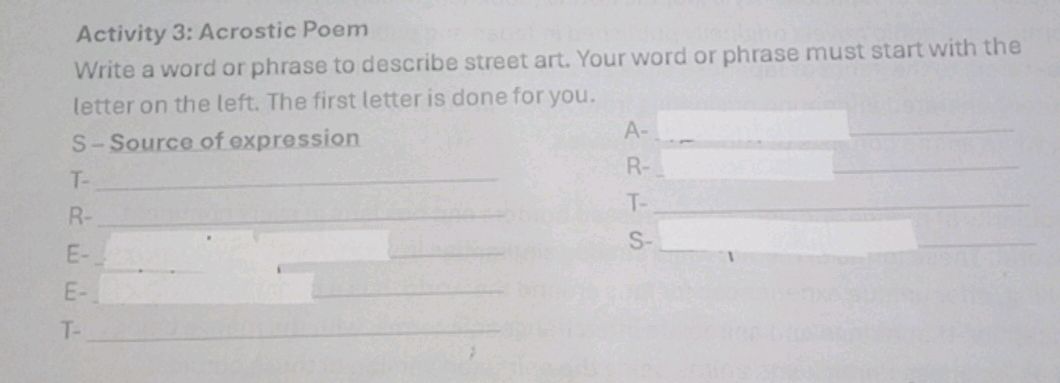 Activity 3: Acrostic Poem Write a word or | StudyX