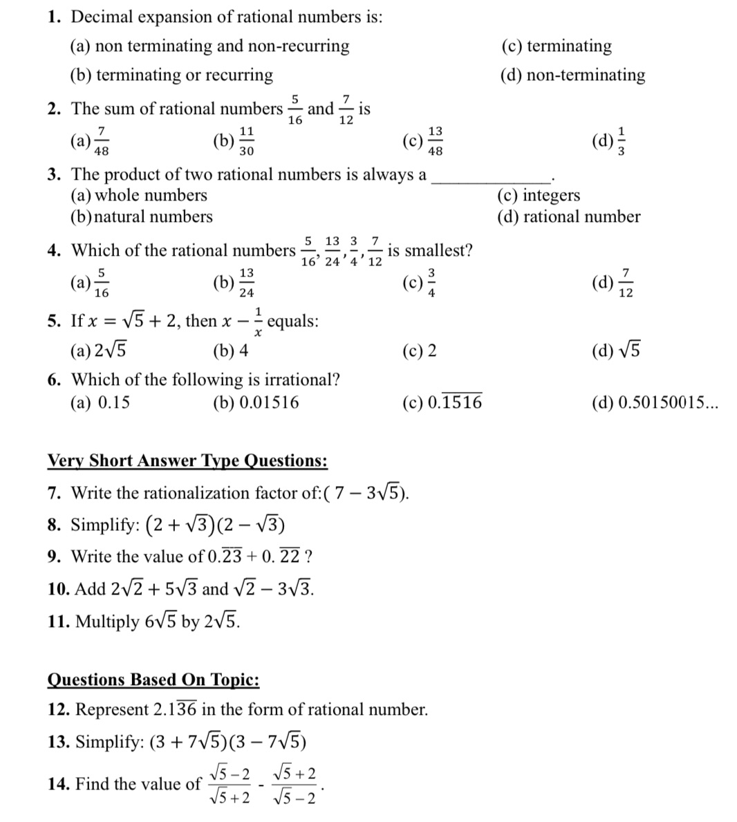 1. Decimal expansion of rational numbers is: | StudyX