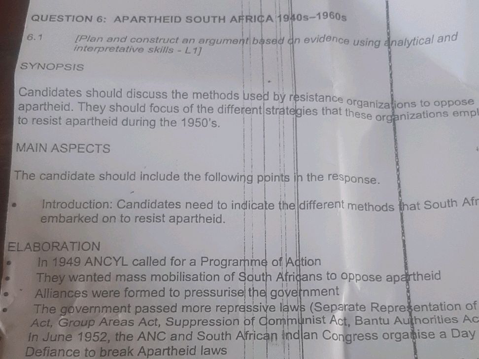QUESTION 6: APARTHEID SOUTH AFRICA | StudyX