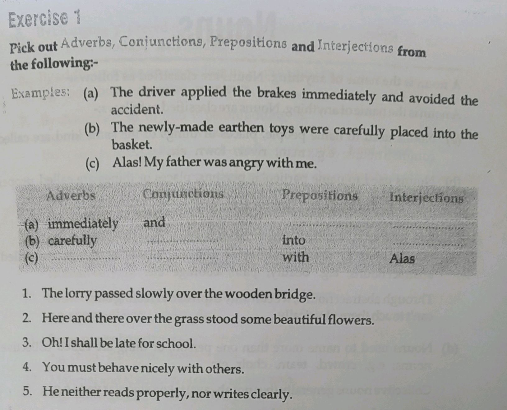 Exercise 1 Pick out Adverbs, Conjunctions, | StudyX