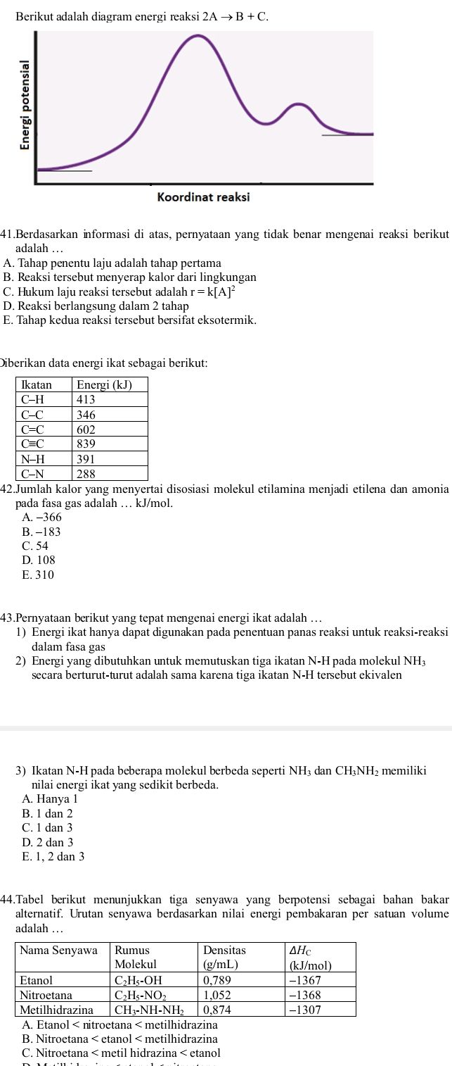 Berikut adalah diagram energi reaksi 2A → B | StudyX