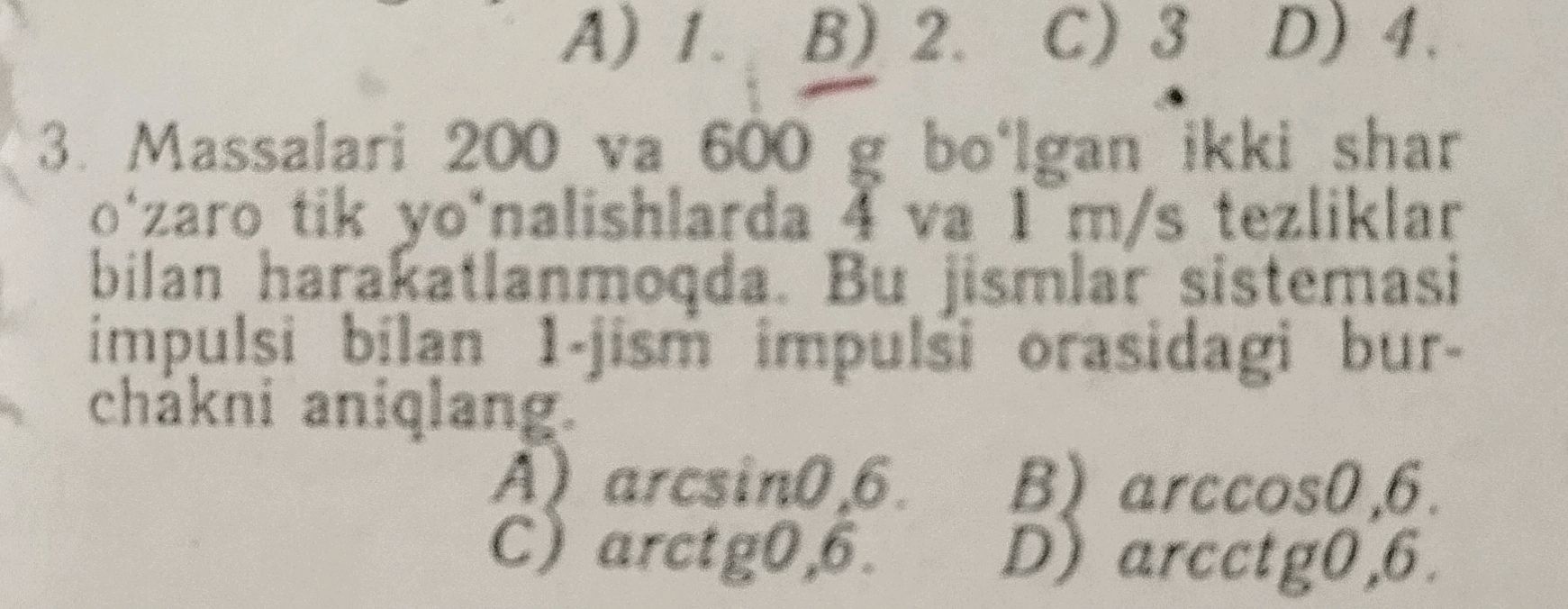 3. Massalari 200 va 600 g bo'lgan ikki shar | StudyX