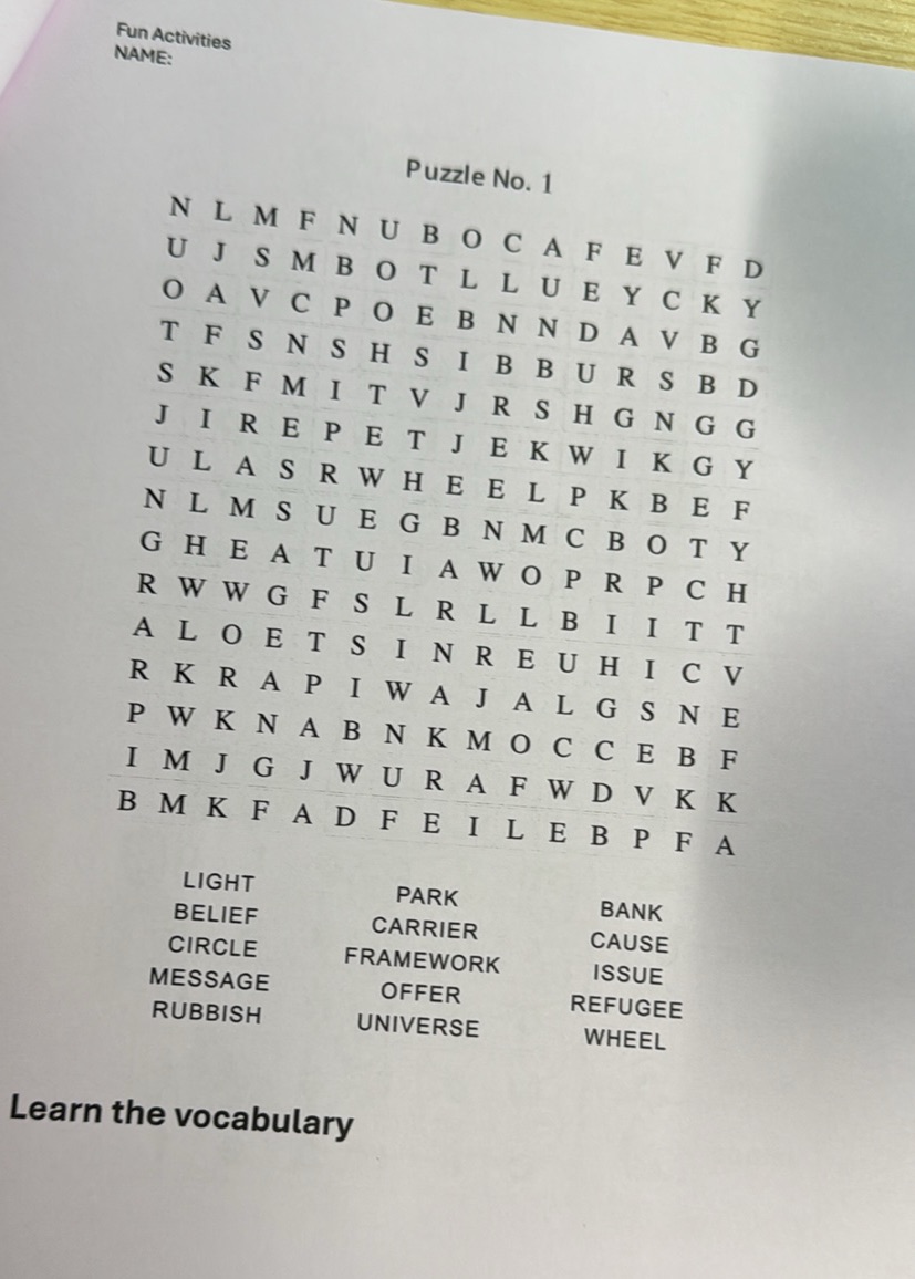 Puzzle No. 1 NLMFNUBOCAFEVFD | StudyX