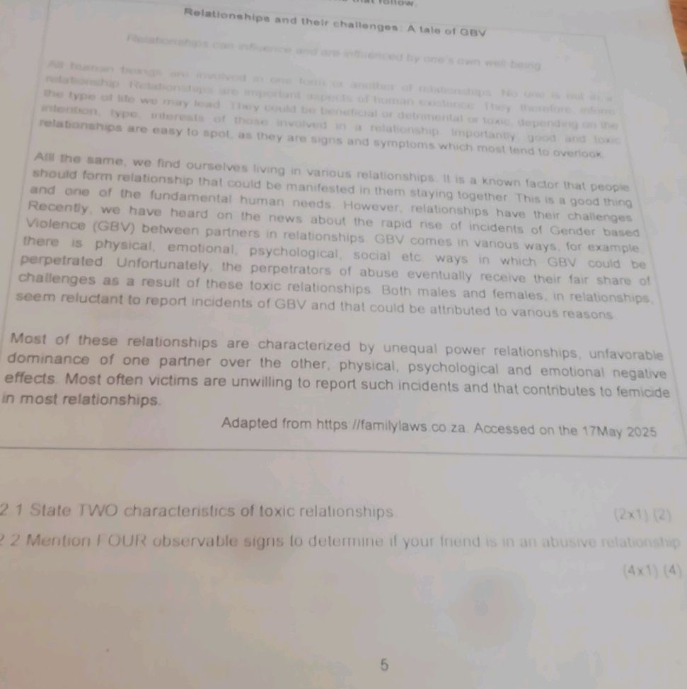 2.1 State TWO characteristics of toxic | StudyX