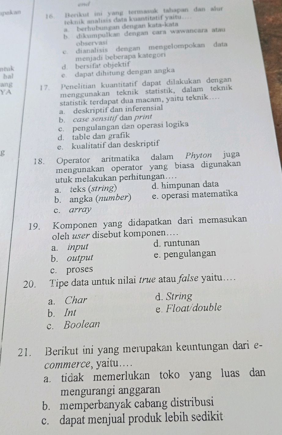 16. Berikut ini yang termasuk tahapan dan | StudyX