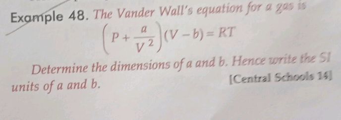 Example 48. The Vander Wall's equation for a | StudyX