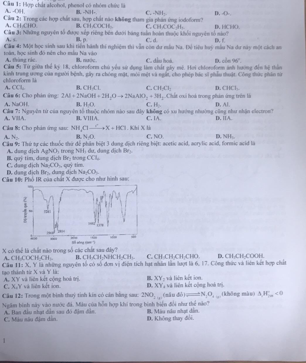 Câu 1: Hợp chất alcohol, phenol có nhóm chức | StudyX