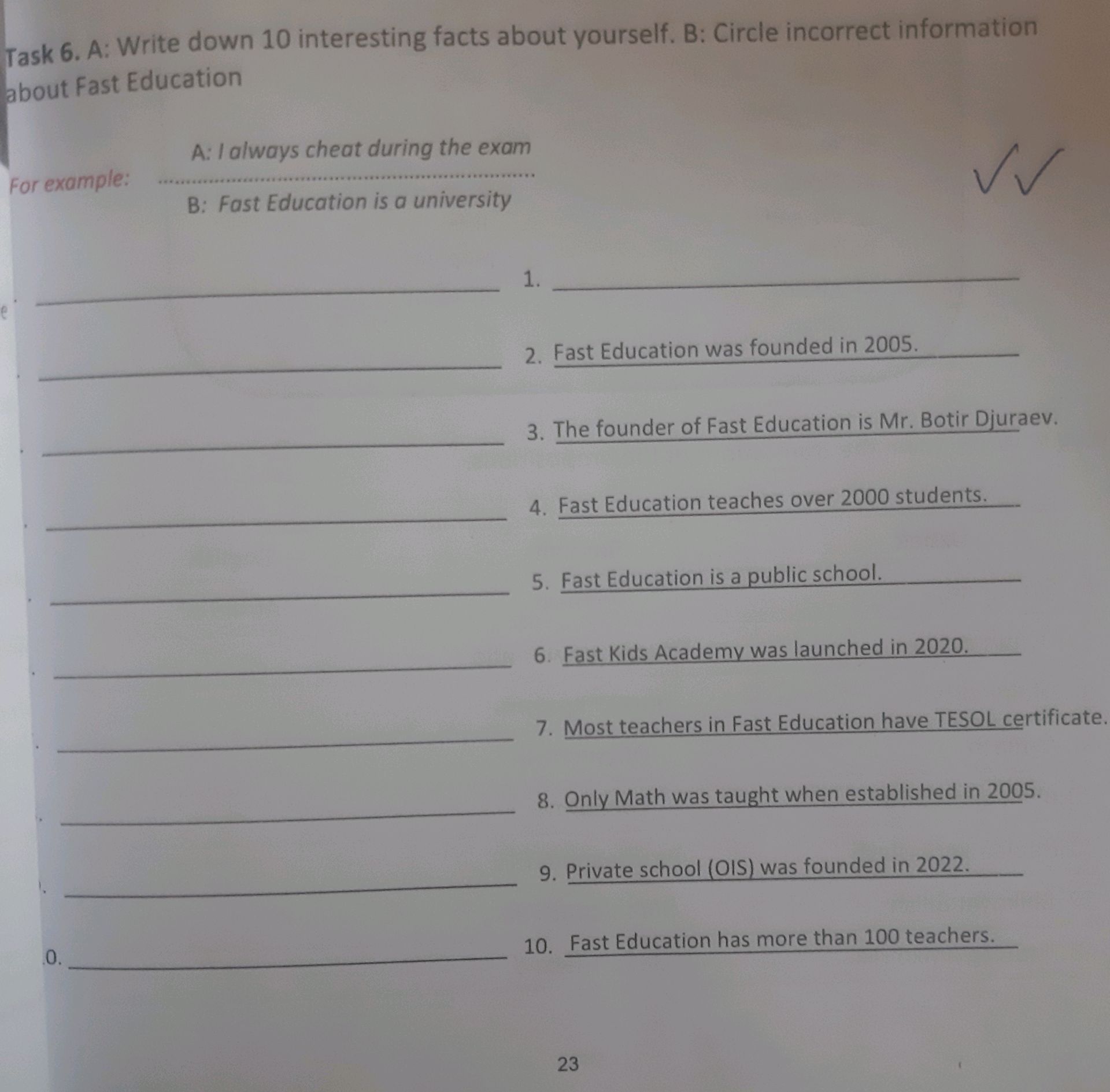 Task 6. A: Write down 10 interesting facts | StudyX