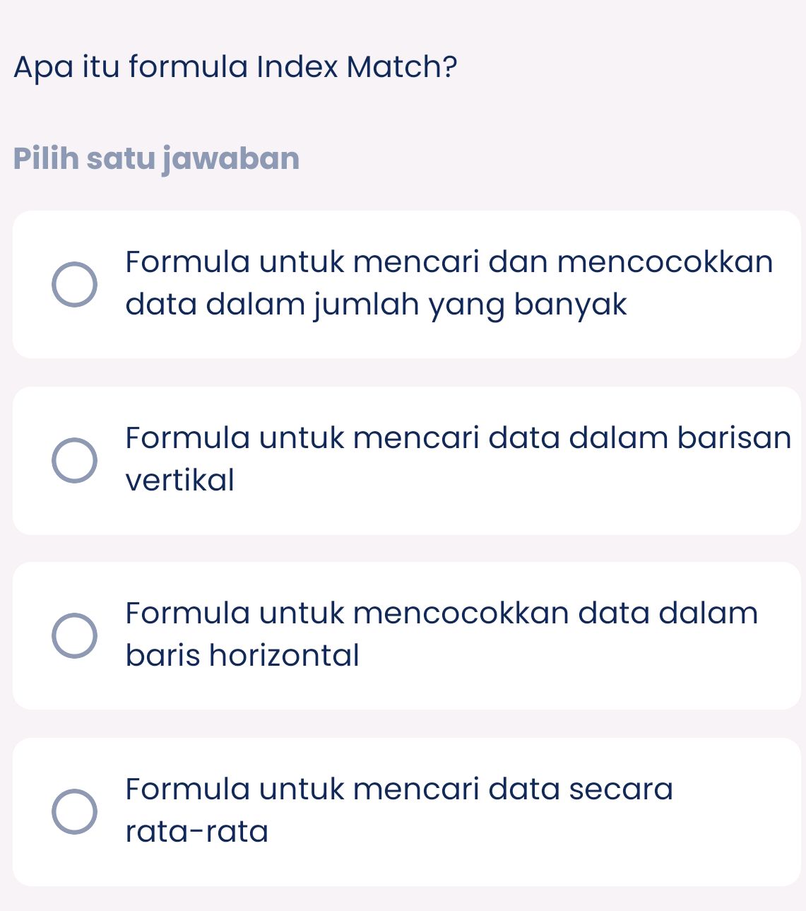 Apa itu formula Index Match? Pilih satu | StudyX