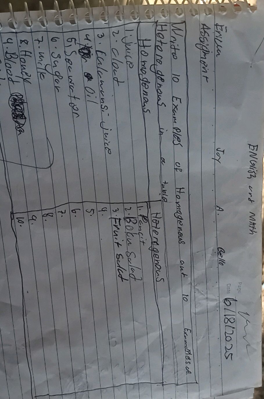 Write 10 Examples of Homogenous and 10 | StudyX