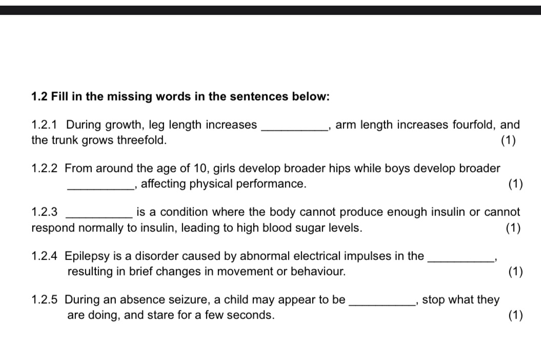 1.2 Fill in the missing words in the | StudyX