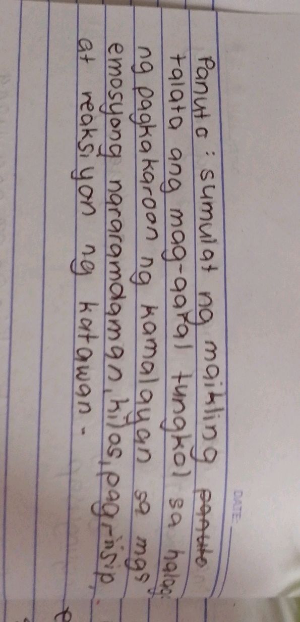 Panuto: sumulat ng maikling talata ang | StudyX