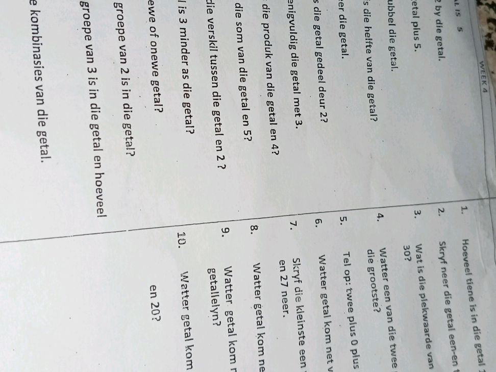 1. Hoeveel tiene is in die getal 1? 2. Skryf | StudyX