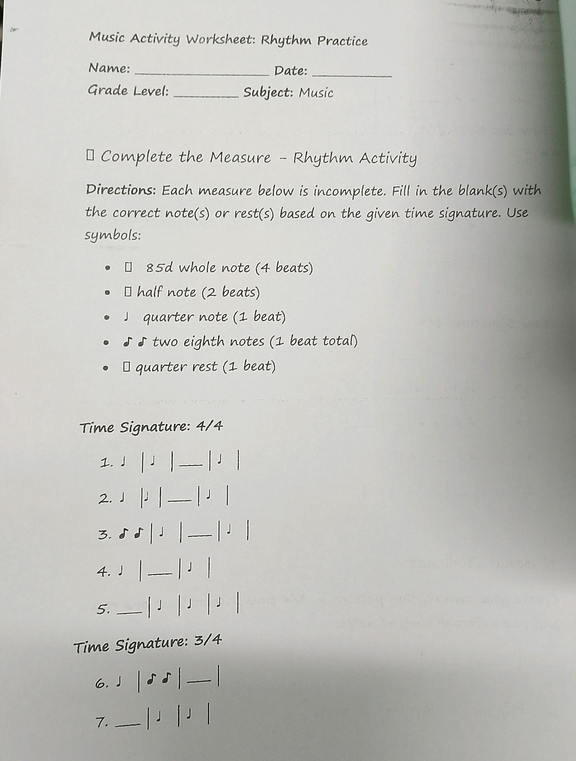 Complete the Measure - Rhythm Activity