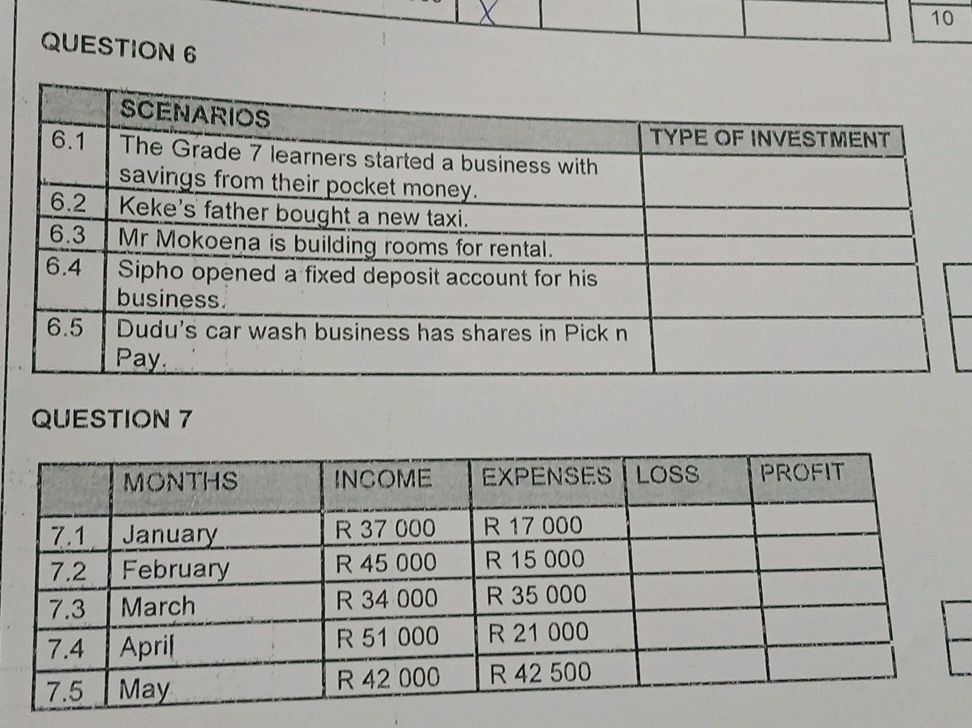 QUESTION 6 | SCENARIOS | TYPE OF INVESTMENT | StudyX