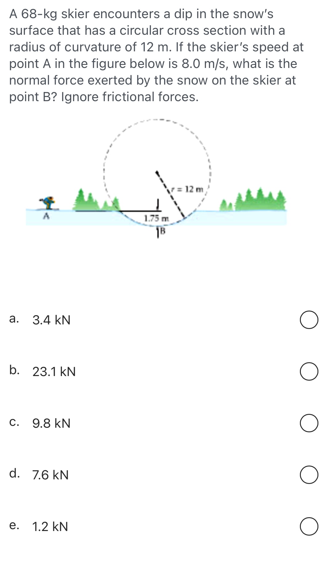A 68-kg skier encounters a dip in the snow's | StudyX