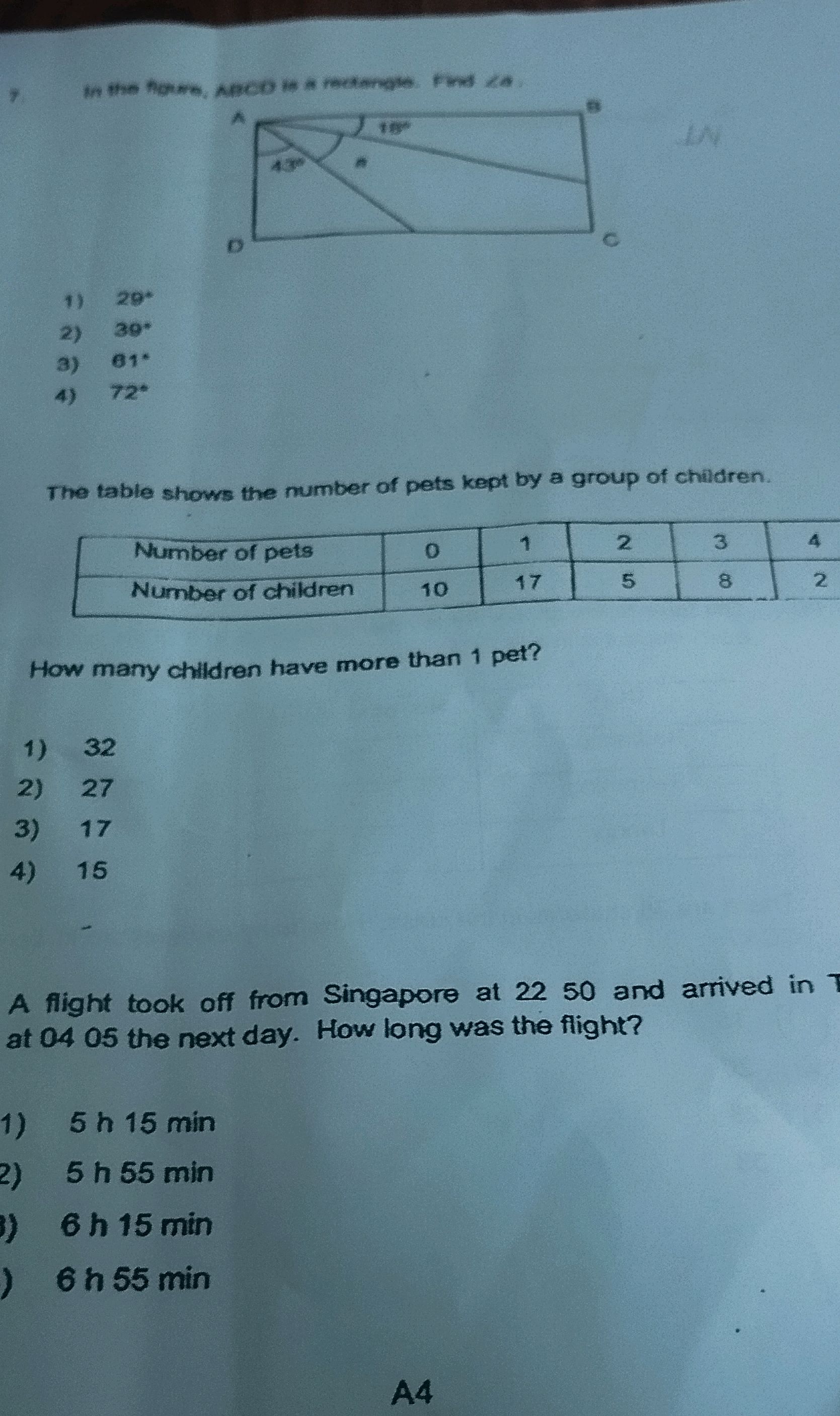 In the figure, ABCD is a rectangle. Find ∠a. | StudyX