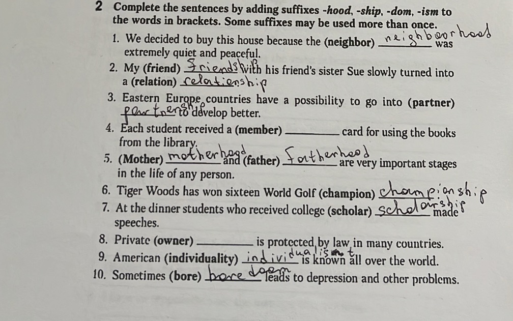 2 Complete the sentences by adding suffixes | StudyX