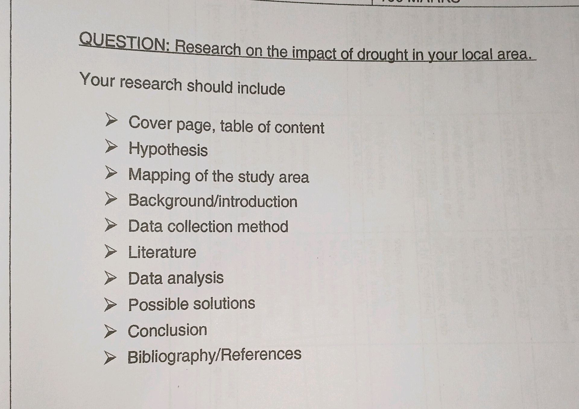 QUESTION: Research on the impact of drought | StudyX