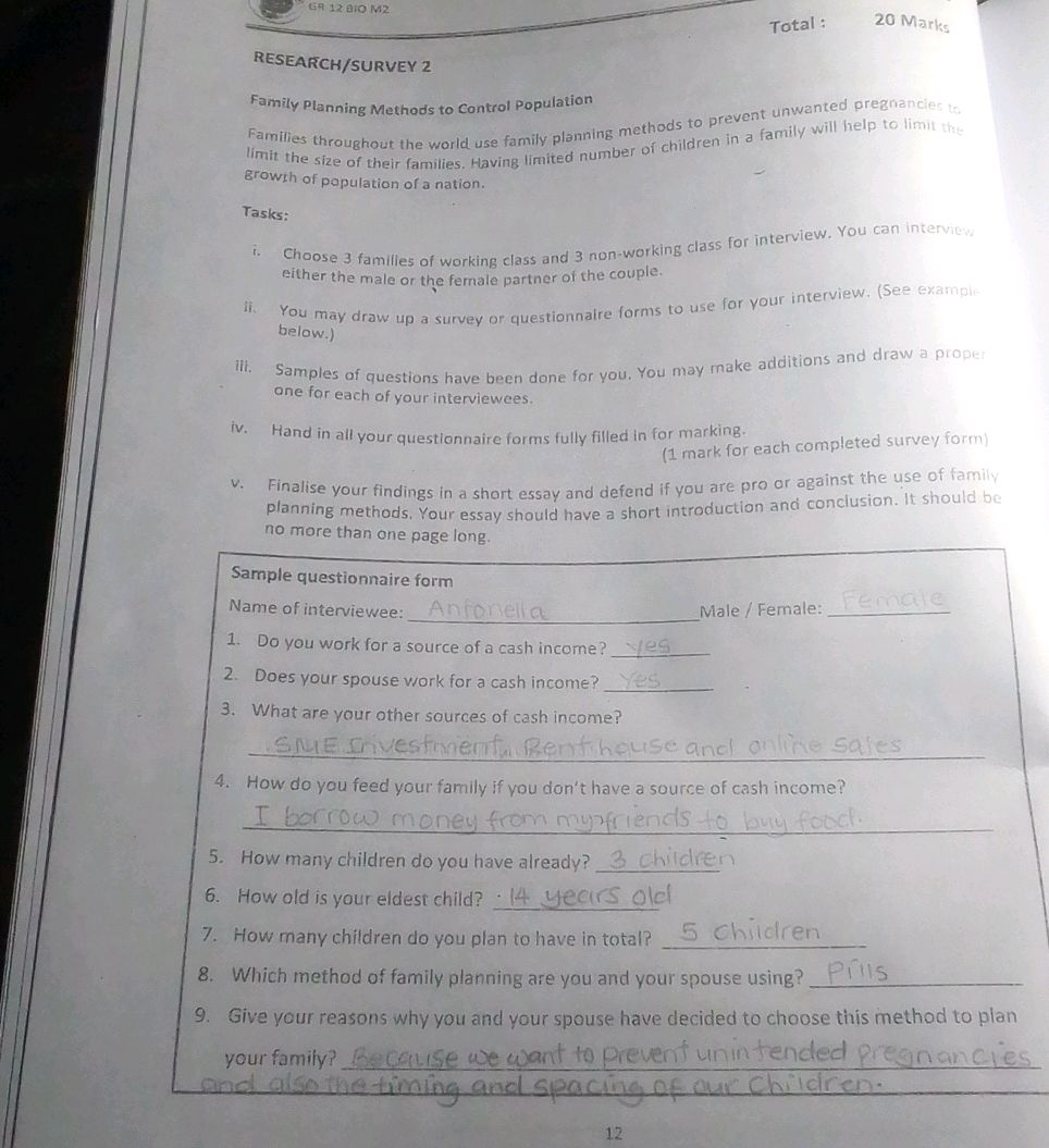 RESEARCH/SURVEY 2 Family Planning Methods to | StudyX