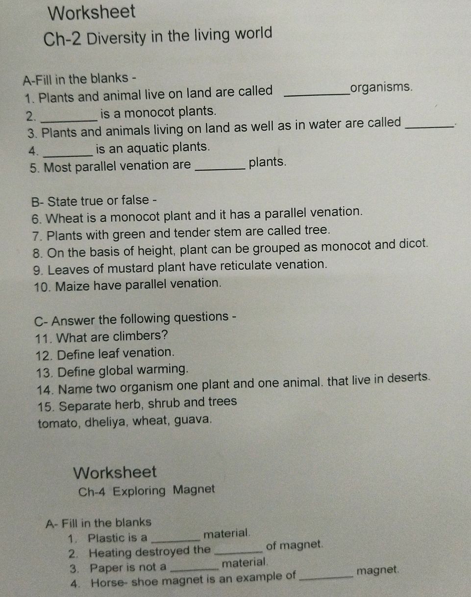 A- Fill in the blanks - 1. Plants and animal | StudyX