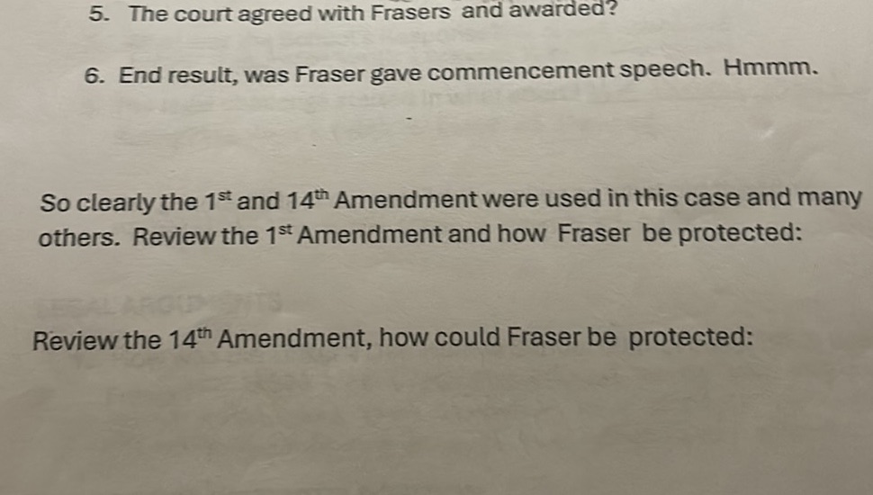 Review the 1st Amendment and how Fraser be | StudyX