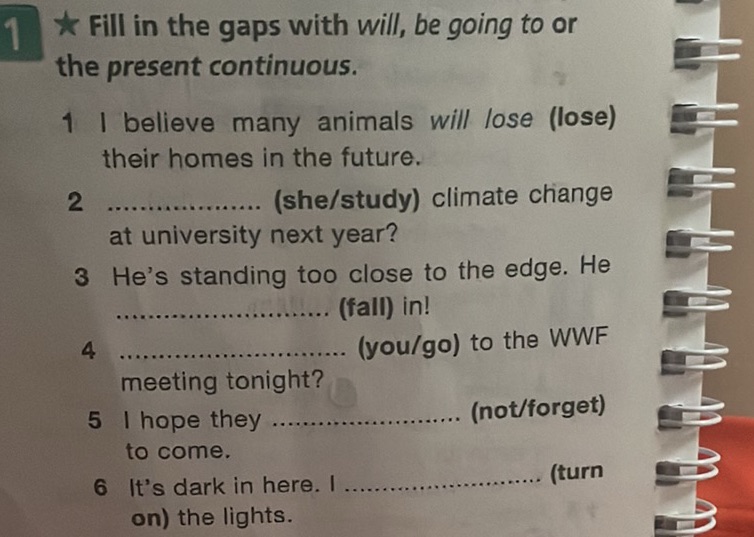 Fill in the gaps with will, be going to or | StudyX