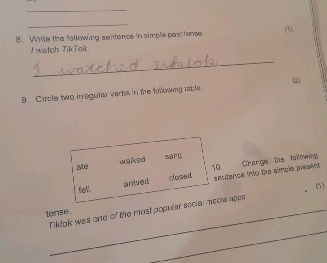 8. Write the following sentence in simple | StudyX