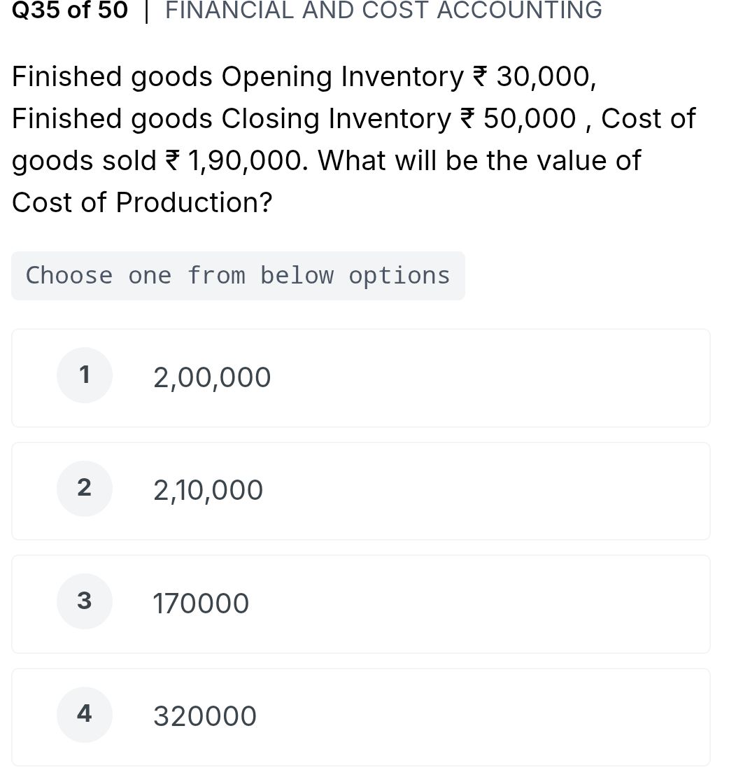 Finished goods Opening Inventory ₹ 30,000, | StudyX
