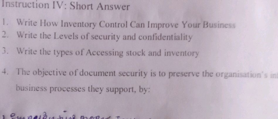 1. Write How Inventory Control Can Improve | StudyX