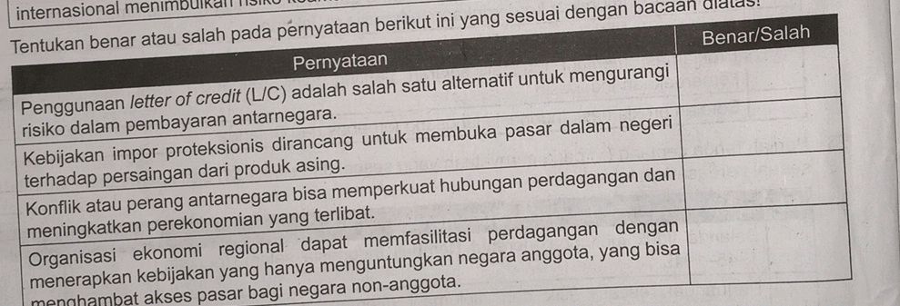 Tentukan benar atau salah pada pernyataan | StudyX