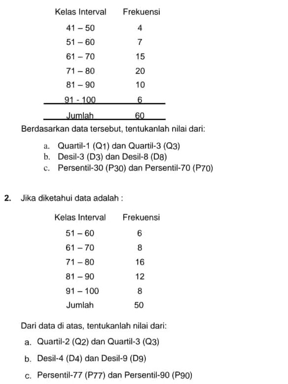 Tentukan nilai dari: a. Quartil-1 (Q1) dan | StudyX