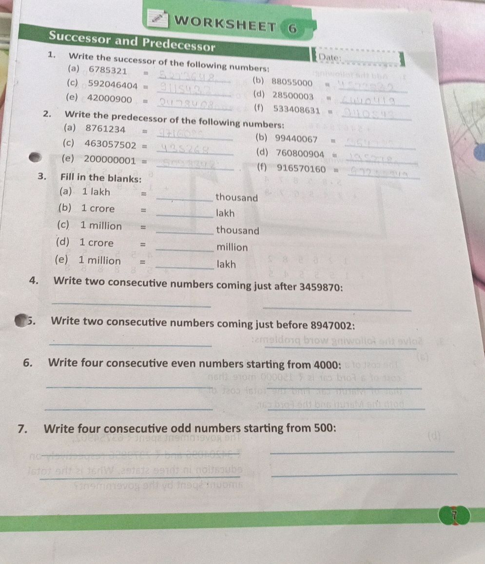 1. Write the successor of the following | StudyX