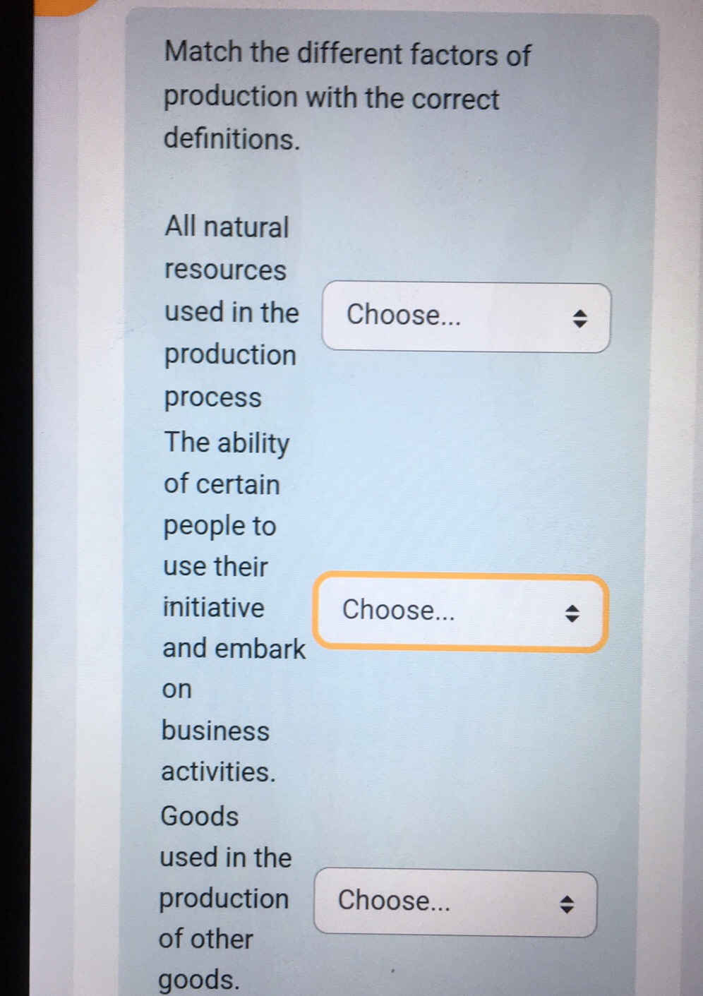 Match the different factors of production | StudyX