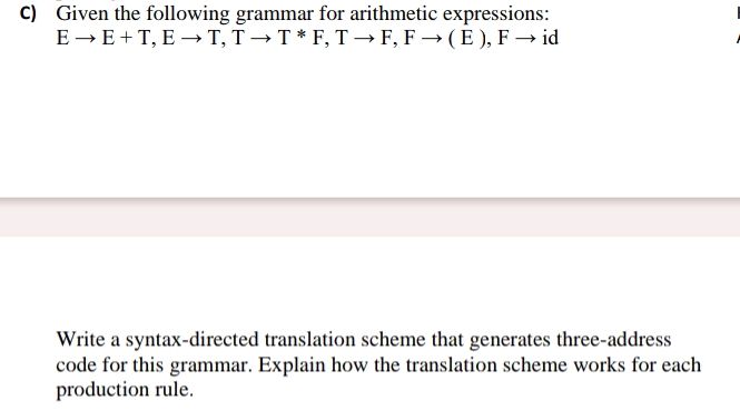 c) Given the following grammar for