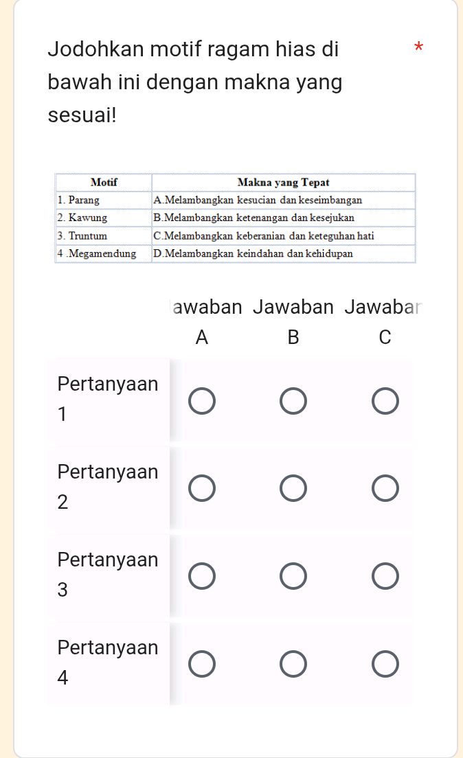 Jodohkan motif ragam hias di bawah ini | StudyX
