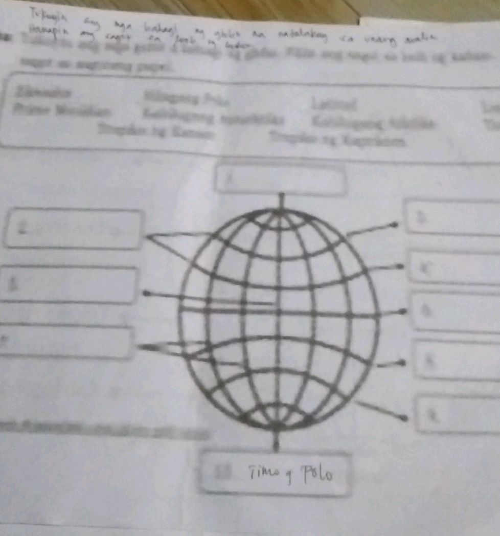Tukuyin ang mga bahagi ng globo na | StudyX