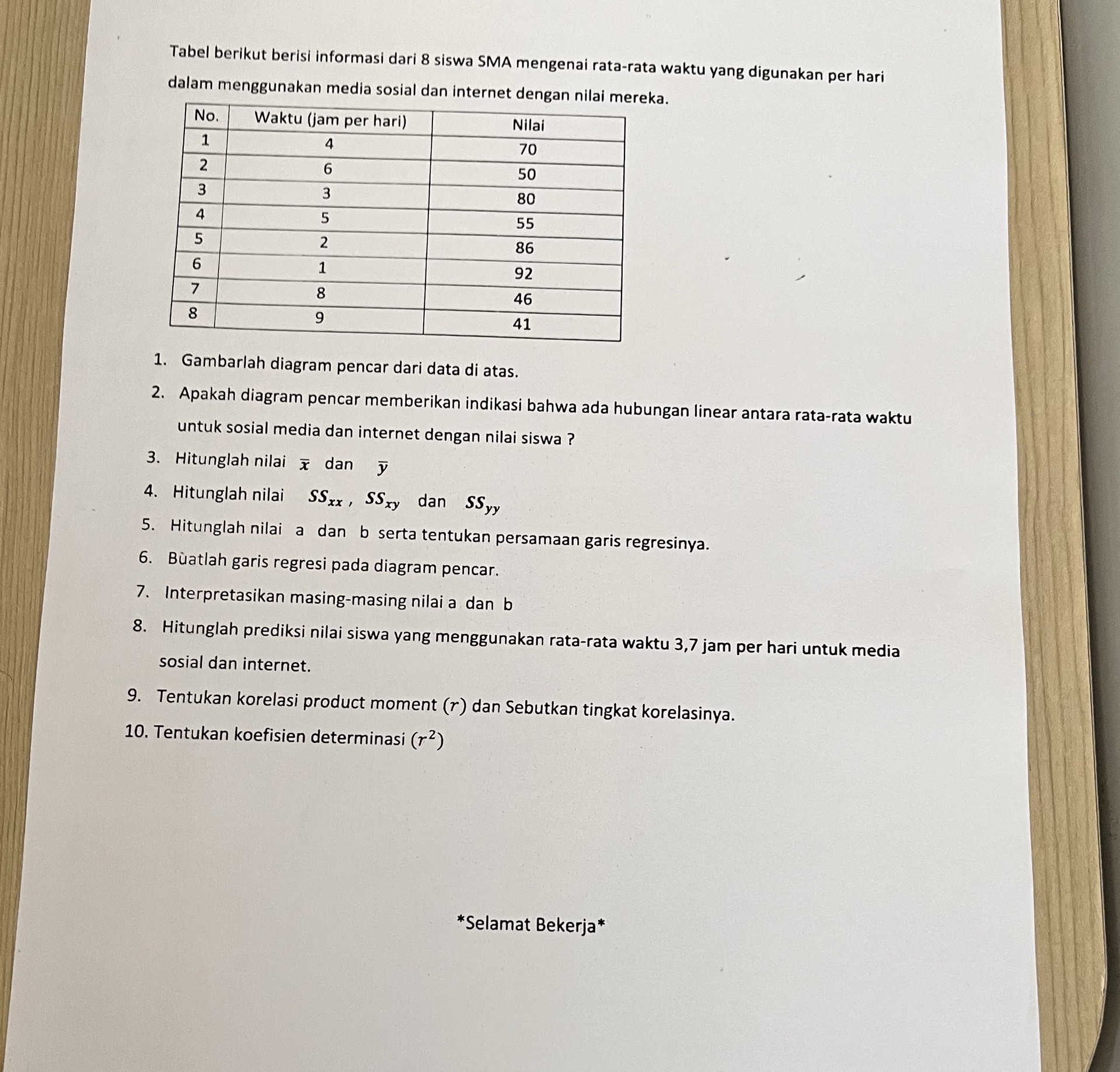 Tabel berikut berisi informasi dari 8 siswa | StudyX