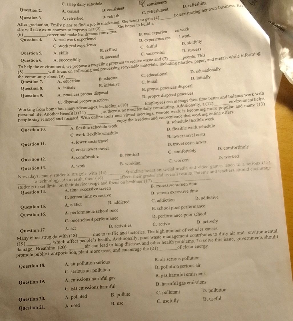 Question 2. A. consist B. consistent C. | StudyX