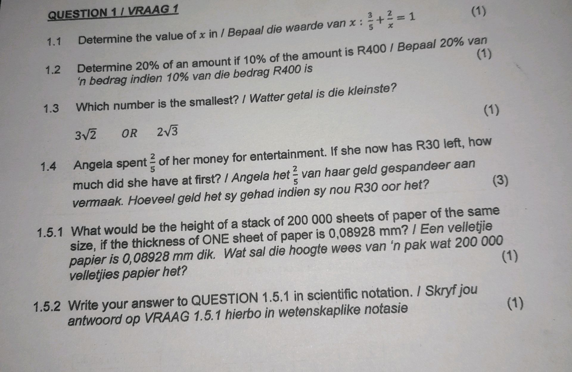 1.1 Determine the value of x in / Bepaal die | StudyX