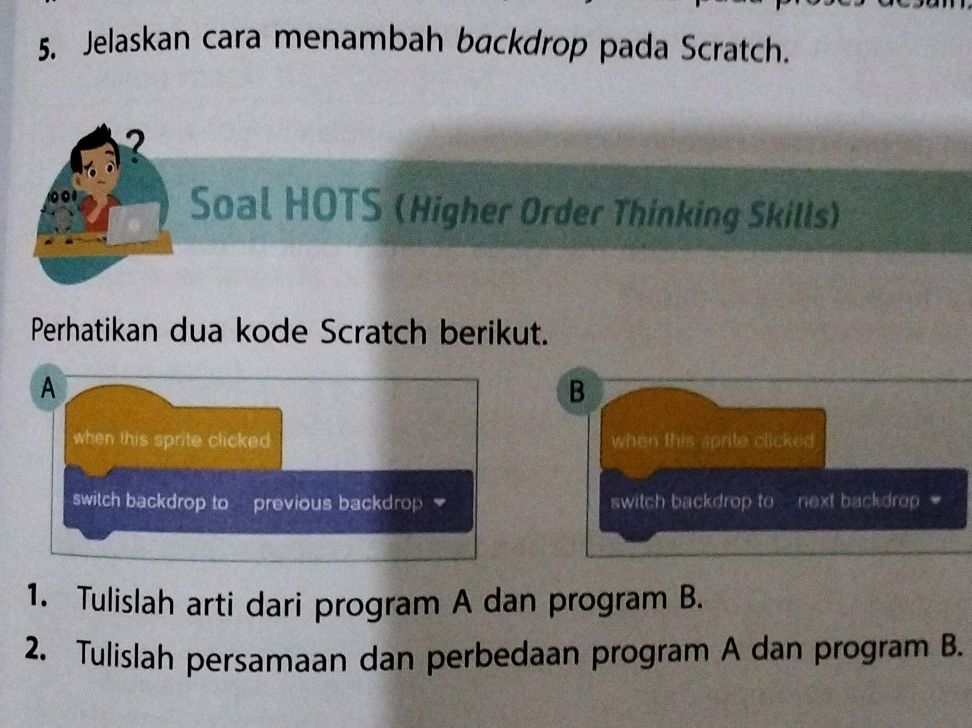 5. Jelaskan cara menambah backdrop pada | StudyX