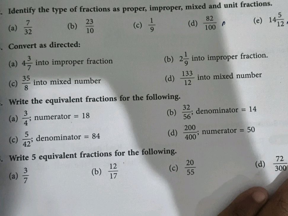 1. Identify the type of fractions as proper, | StudyX